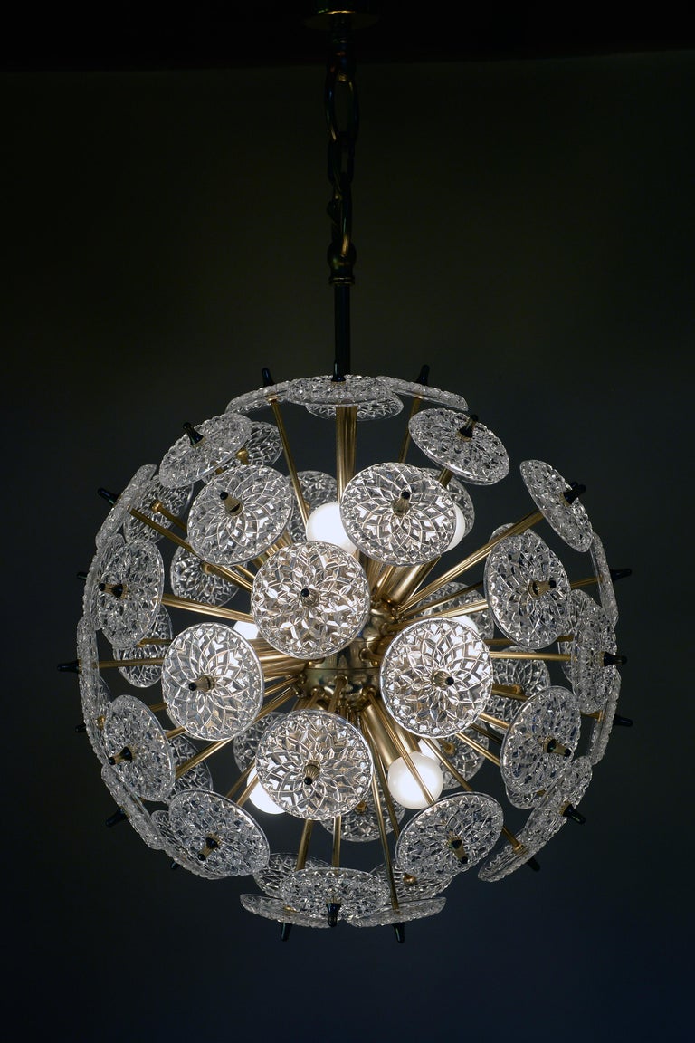 Midcentury Brass and Crystal Sputnik Chandelier by Val Saint Lambert ...
