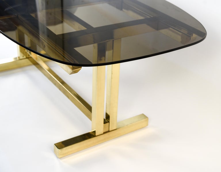 Midcentury Brass and Smoked Glass Dining Table For Sale at 1stDibs
