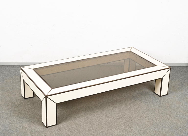 Midcentury Brass and White Formica Italian Coffee Table Willy Rizzo ...