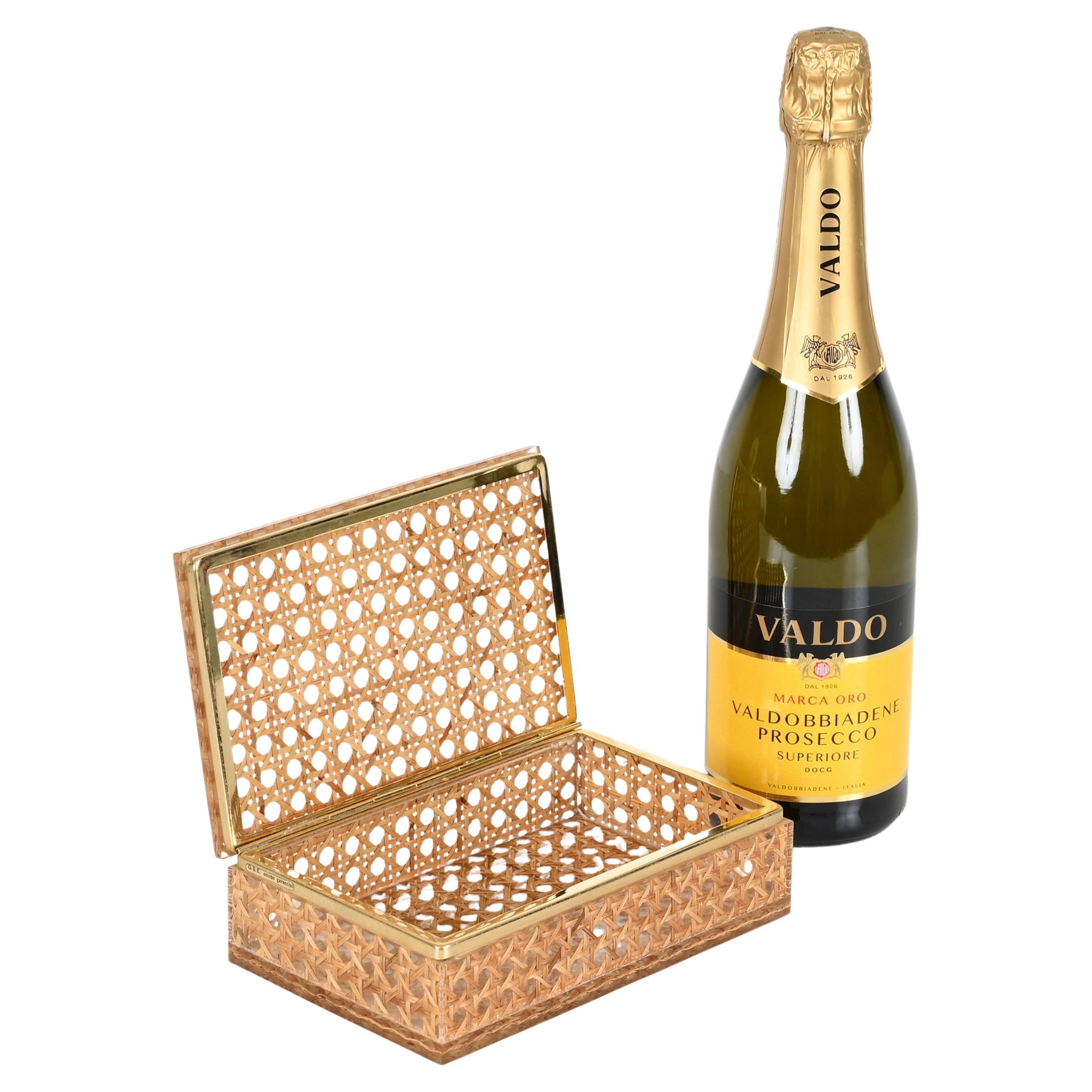 Midcentury Brass, Beveled Lucite, Vienna Straw Italian Box 1970s ...