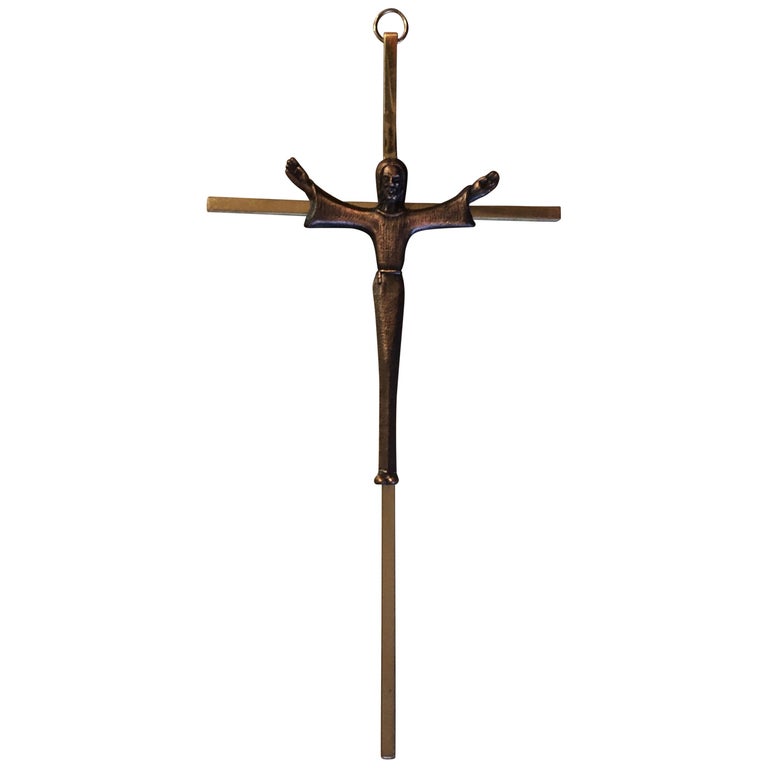 Midcentury Brass Crucifix with Copper Jesus at 1stDibs | wooden ...