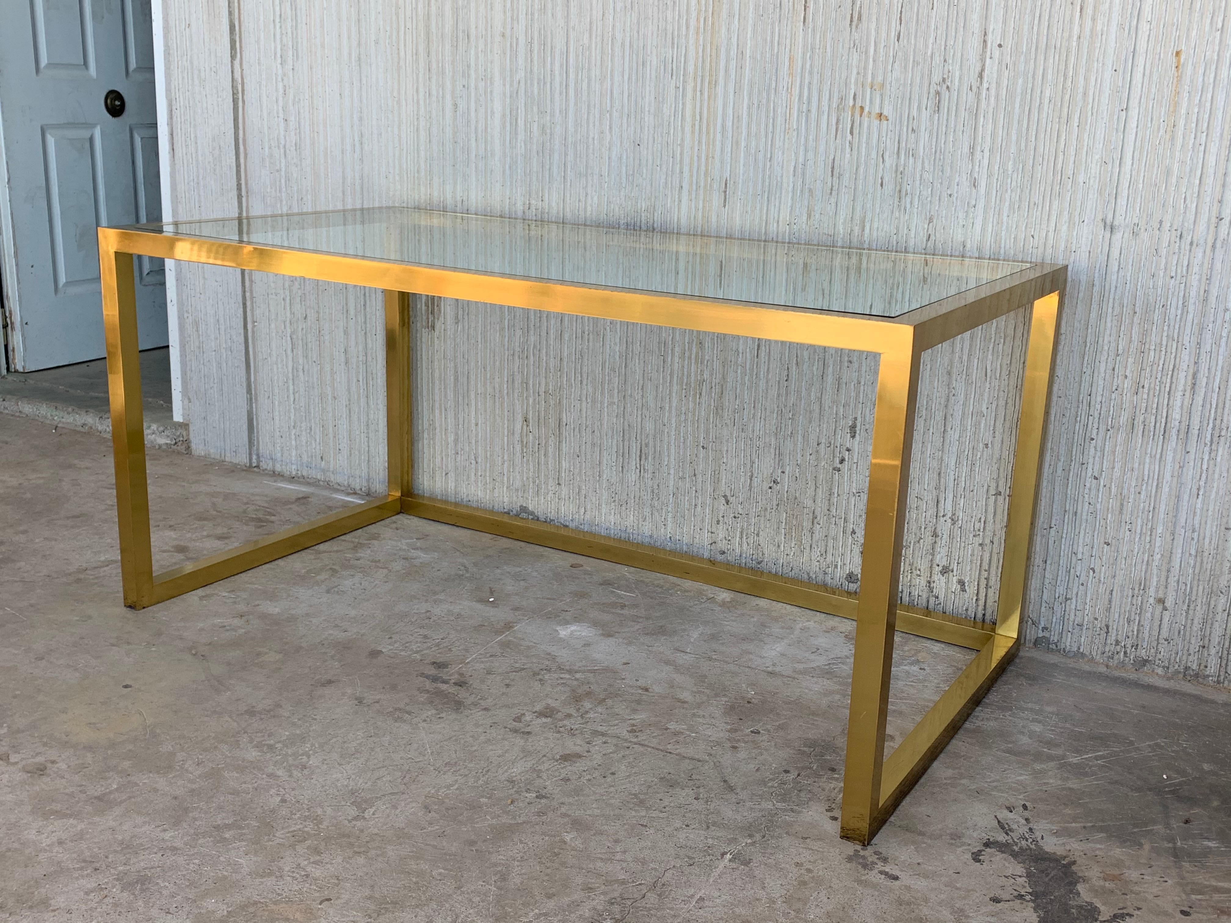 Midcentury Brass Desk with Glass Top at 1stDibs