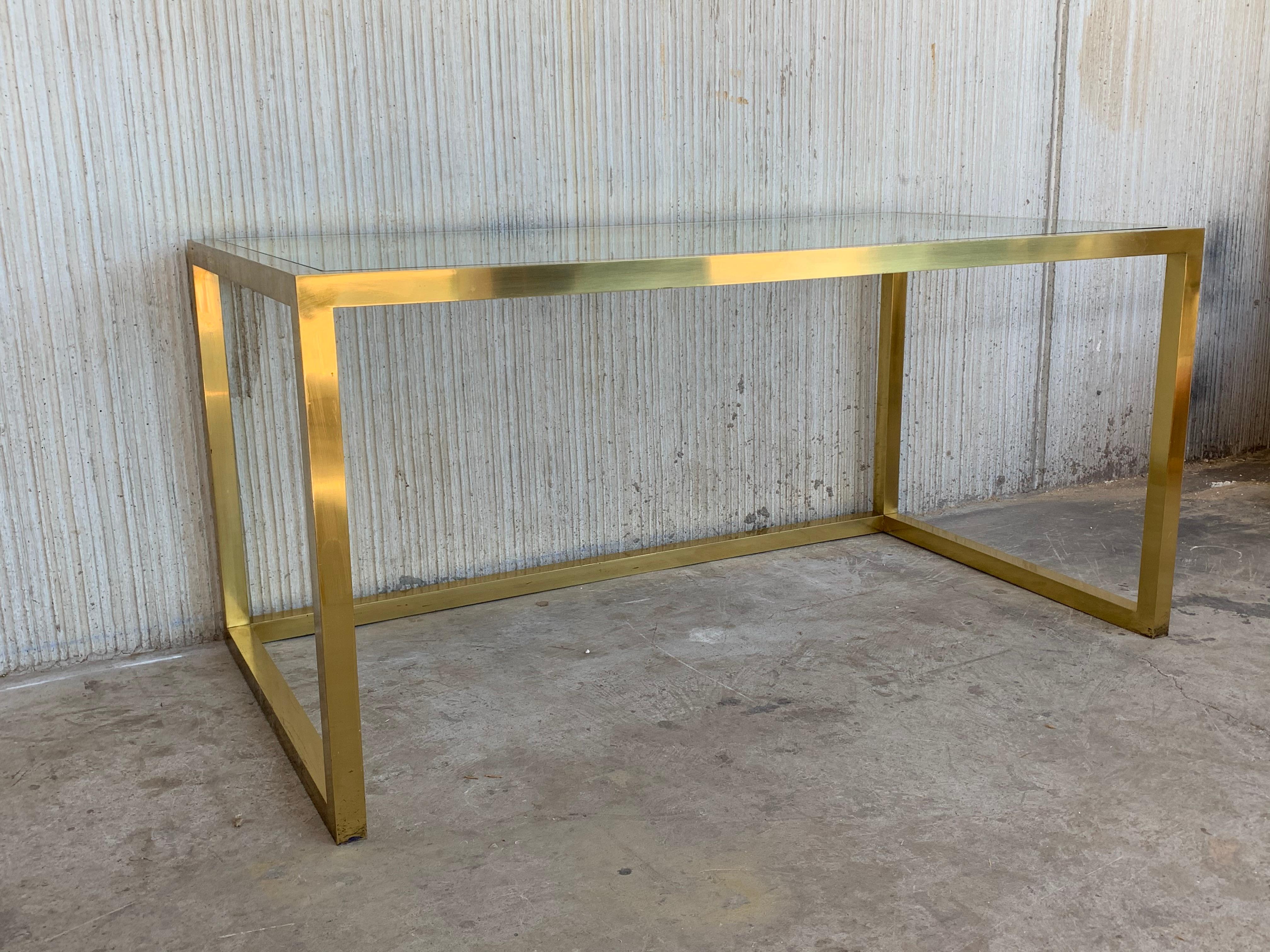 Midcentury Brass Desk with Glass Top at 1stDibs