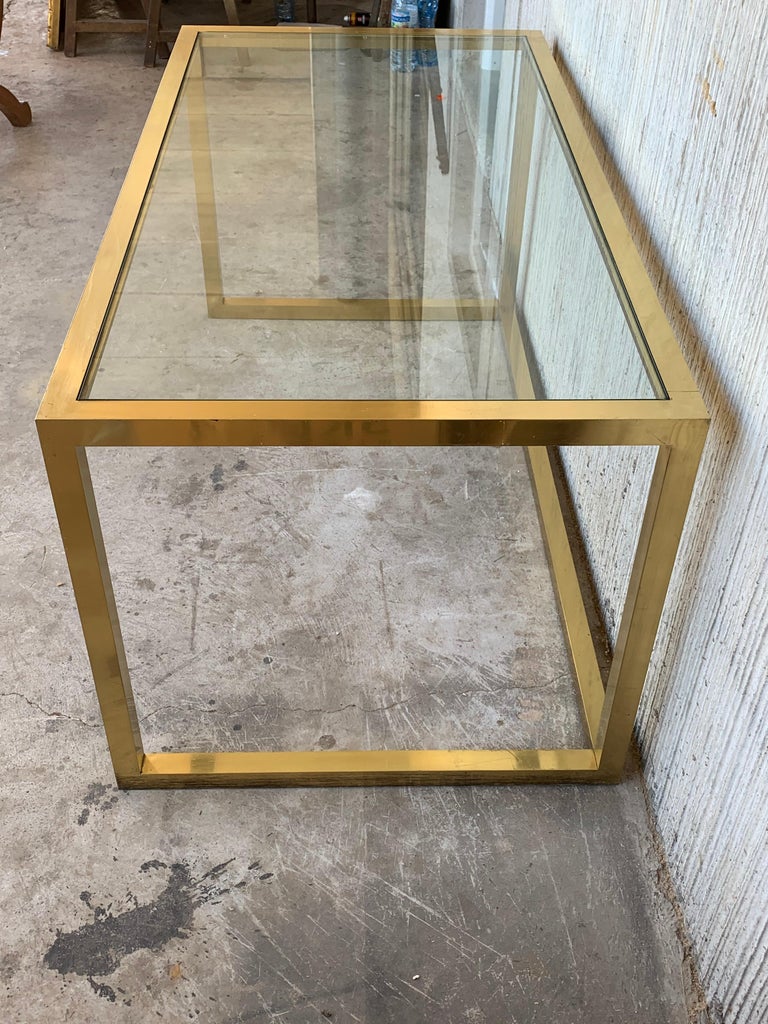 Midcentury Brass Desk with Glass Top at 1stDibs