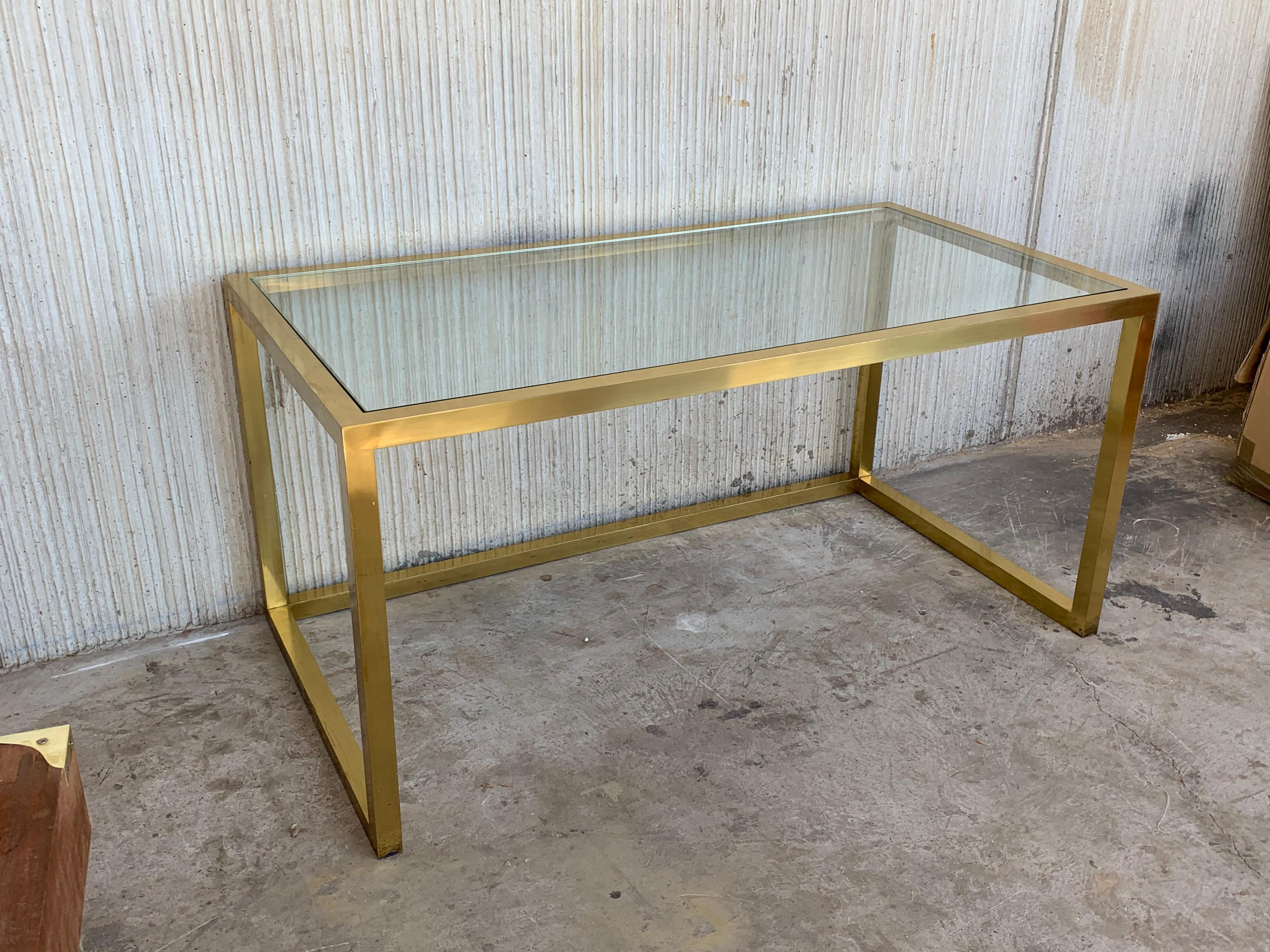 Midcentury Brass Desk with Glass Top at 1stDibs