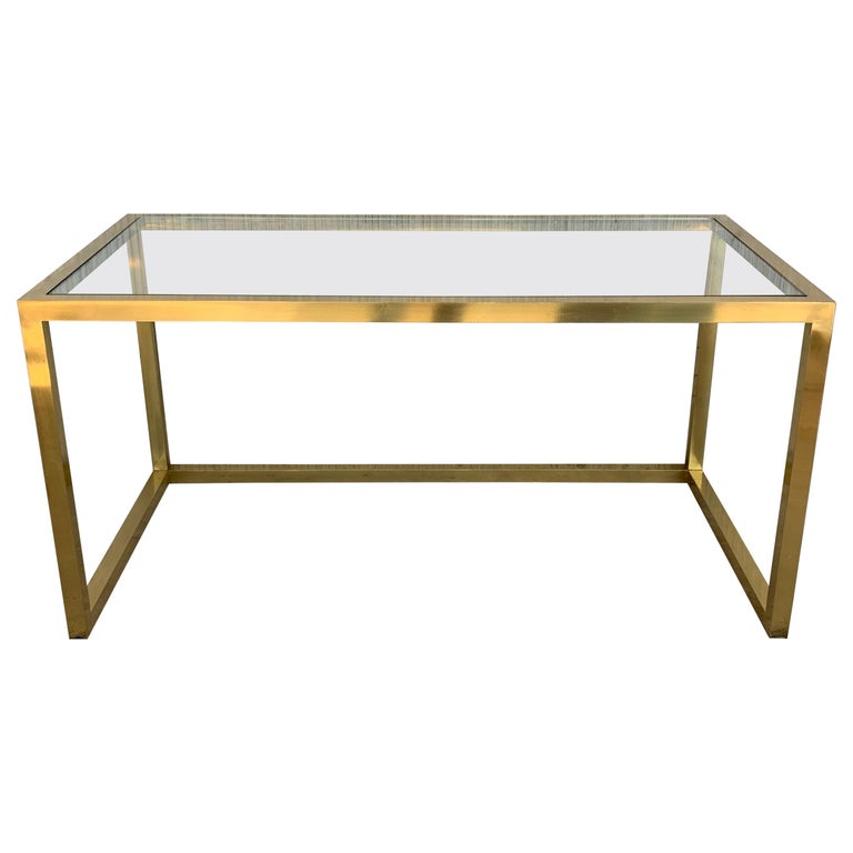 Midcentury Brass Desk with Glass Top at 1stDibs