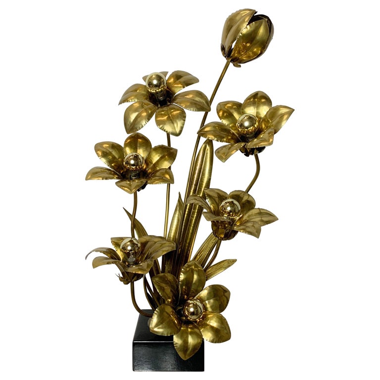 Midcentury Brass Flower Table Lamp, 1970s at 1stDibs