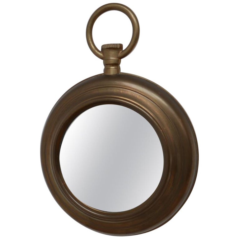 Midcentury Brass French Pocket Watch Mirror at 1stDibs