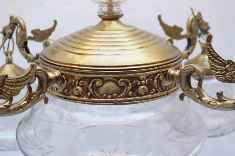 Midcentury Brass and Glass Five Lights Dragon Chandelier, 1950s For ...