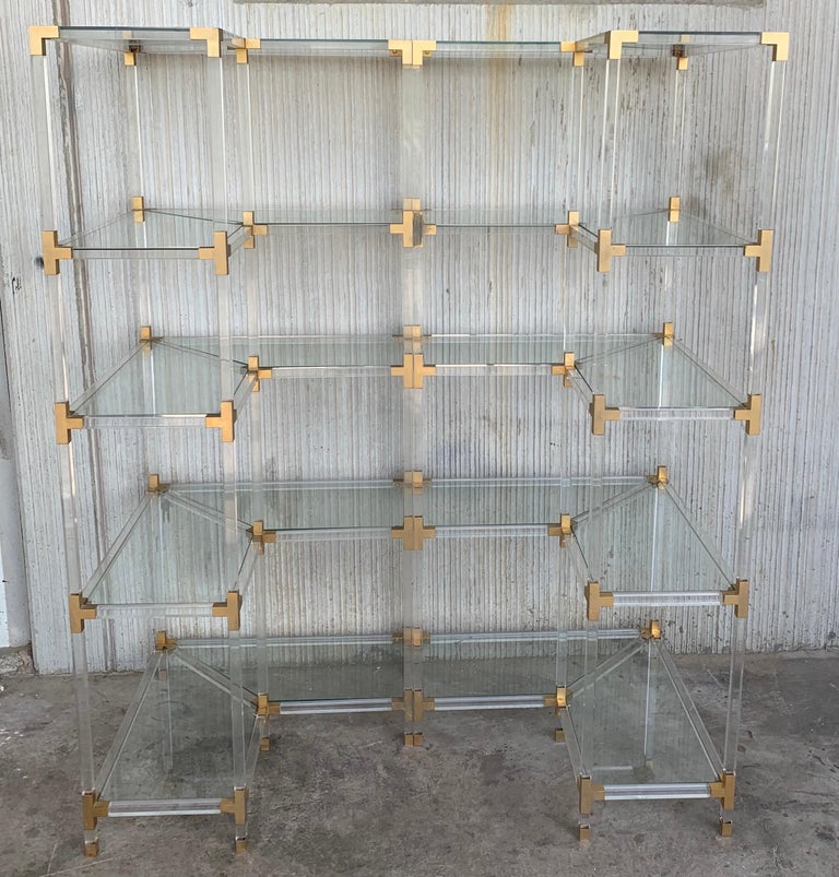 Midcentury Brass, Lucite and Glass Étagère with Five Shelves For Sale ...