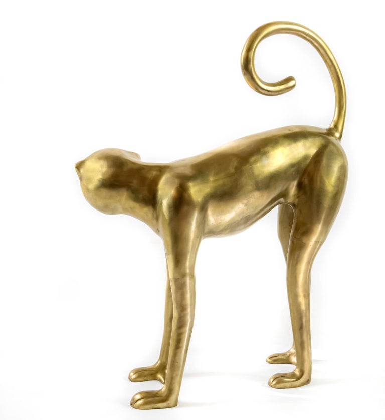 Midcentury Brass Monkey Sculpture For Sale at 1stDibs