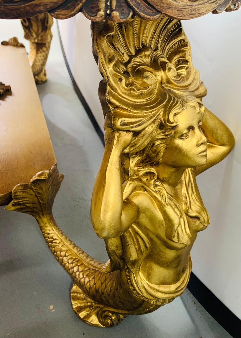 Midcentury Brass Myth Mermaid Sculptural and Marble Coffee or Cocktail ...