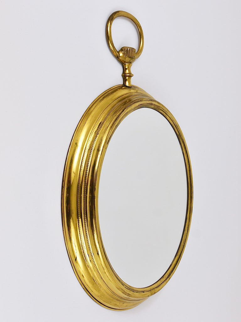 Midcentury Brass Pocket Watch Wall Mirror, Attributed to Piero ...