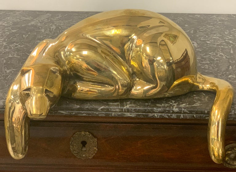 Midcentury Brass Resting Leopard Sculpture by Sarried For Sale at 1stDibs