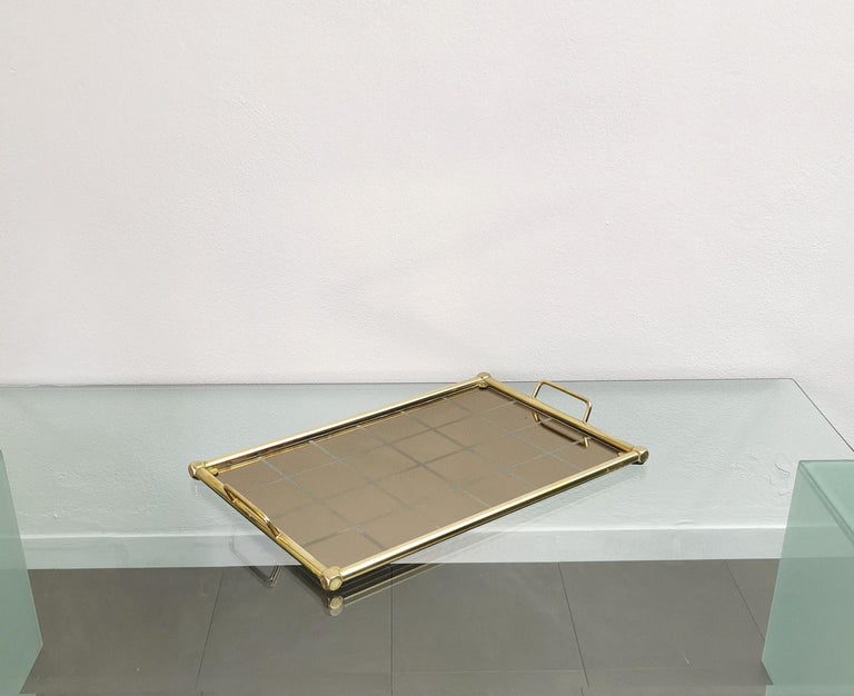 Midcentury Brass Tray Table Mirrored Glass Rectangular Italian Design ...