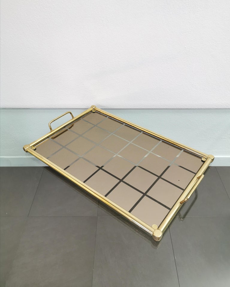 Midcentury Brass Tray Table Mirrored Glass Rectangular Italian Design ...