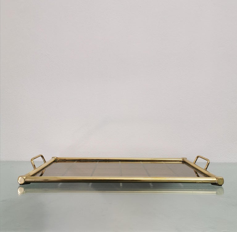 Midcentury Brass Tray Table Mirrored Glass Rectangular Italian Design ...