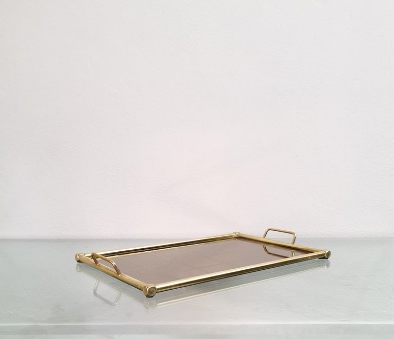 Midcentury Brass Tray Table Mirrored Glass Rectangular Italian Design ...