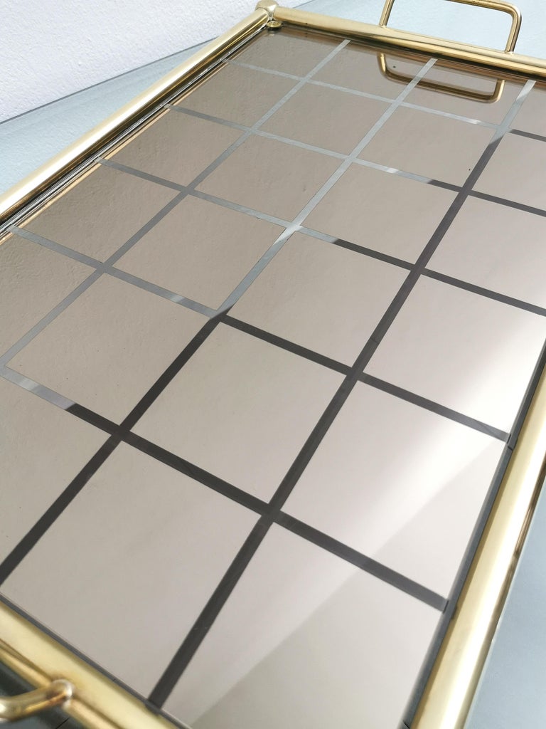 Midcentury Brass Tray Table Mirrored Glass Rectangular Italian Design ...