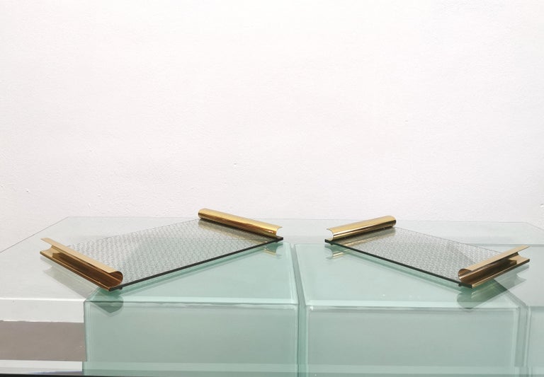 Midcentury Brass Tray Tables Glass Rectangular Italian Design 1970s Set ...