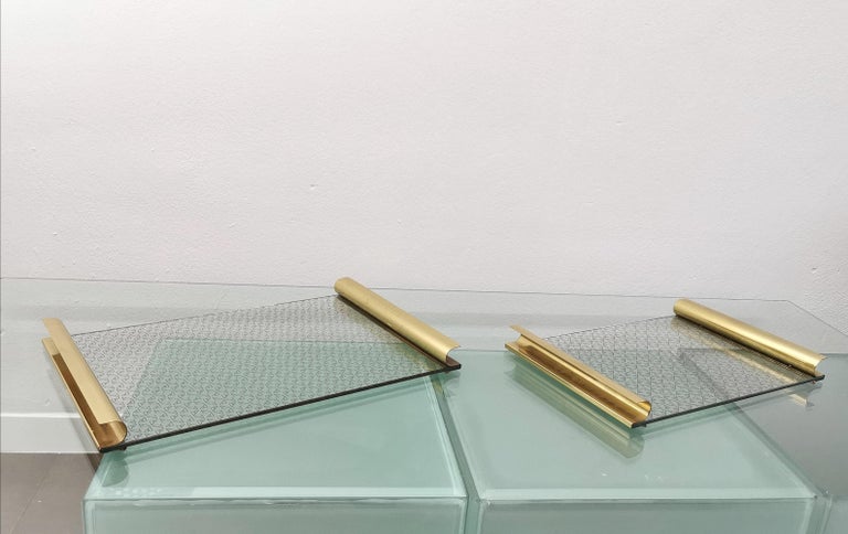 Midcentury Brass Tray Tables Glass Rectangular Italian Design 1970s Set ...