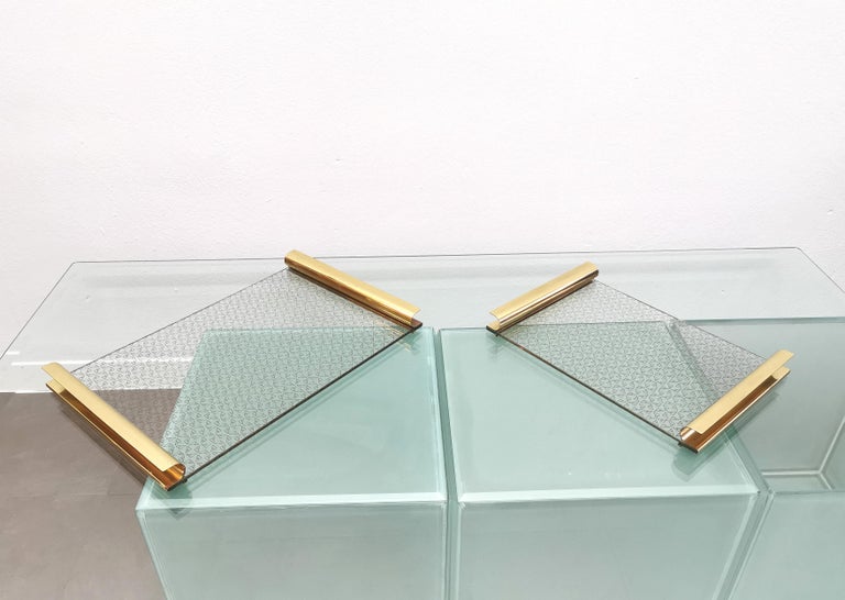 Midcentury Brass Tray Tables Glass Rectangular Italian Design 1970s Set ...
