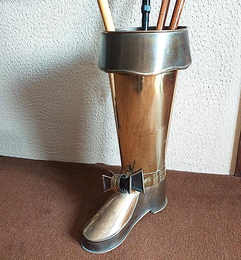 Umbrella Stand Midcentury Brass and Copper, Boot Form For Sale at 1stDibs