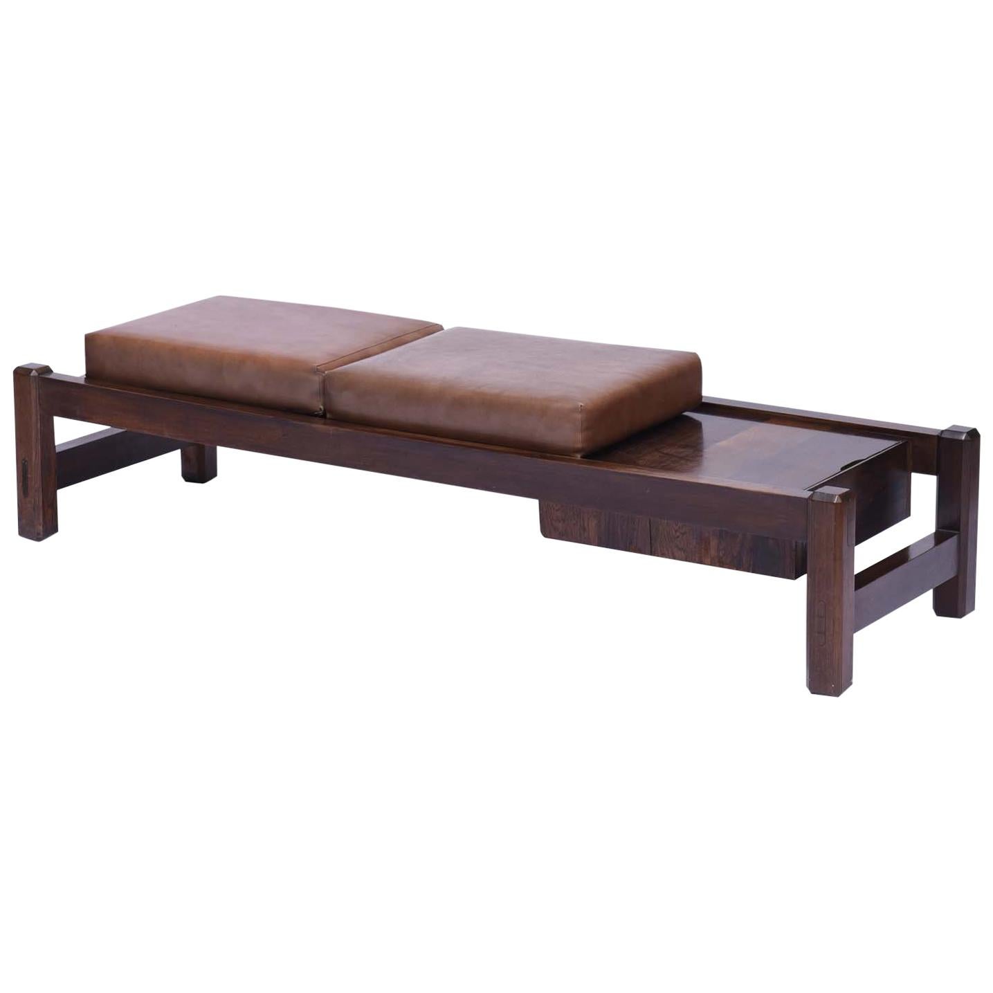 Midcentury Brazilian Bench with Rosewood Structure and a Drawer, 1960s ...
