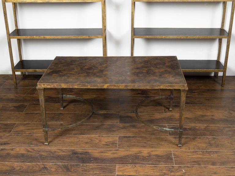 Midcentury Bronze Coffee Table with Marbleized Top and Half-Moon ...