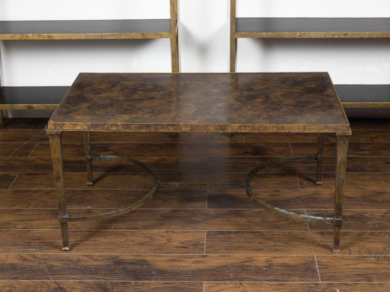 Midcentury Bronze Coffee Table with Marbleized Top and Half-Moon ...