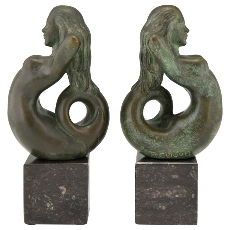 Midcentury Bronze Mermaid Bookends Rene Cliquet, 1970 at 1stDibs