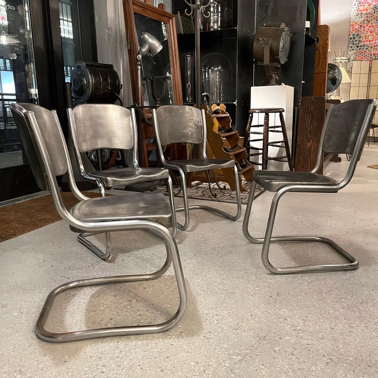 Mid-Century Brushed Tubular Steel Contoured Cantilever Chairs For Sale ...