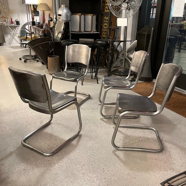 Mid-Century Brushed Tubular Steel Contoured Cantilever Chairs For Sale ...