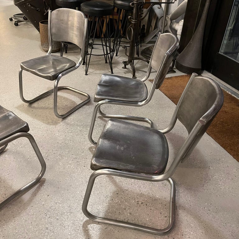Mid-Century Brushed Tubular Steel Contoured Cantilever Chairs For Sale ...