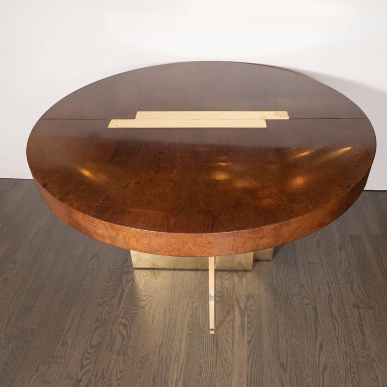 Midcentury Burled Ash, Brass and Lucite Center/Dining Table by Vladimir ...