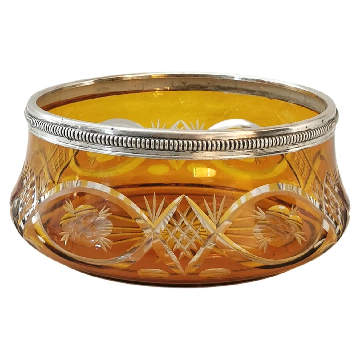 Midcentury Centerpiece Crystal Glass Decorated Aluminum Round 1960s at ...
