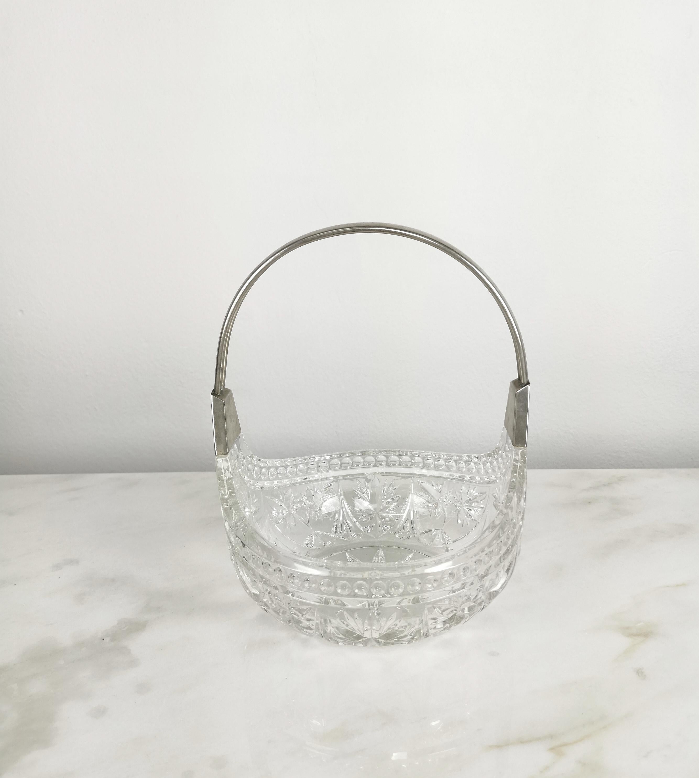 Midcentury Centerpiece Crystal Glass Silver Plated Italian Design ...