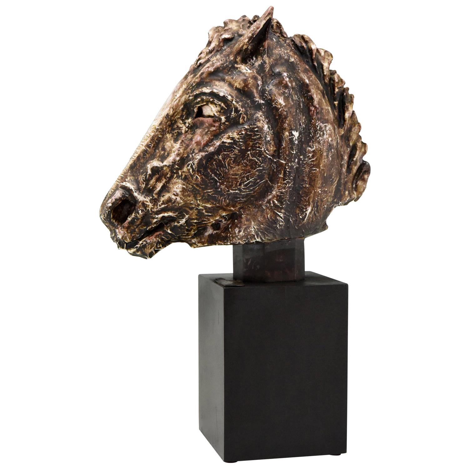 Midcentury Ceramic Sculpture Bust of a Horse Signed Schor, 1970 For ...