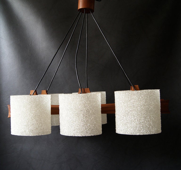 Midcentury Chandelier Teak and Resin, Denmark, 1960 For Sale at 1stDibs