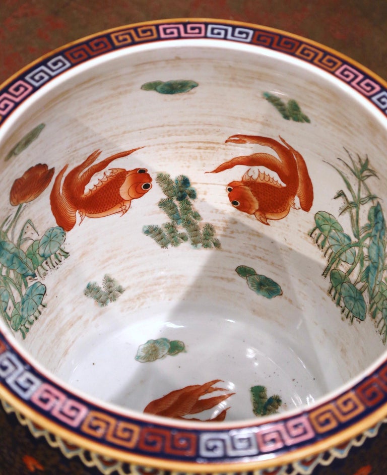 Midcentury Chinese Export Porcelain Fish Bowl with Oriental Decorations ...
