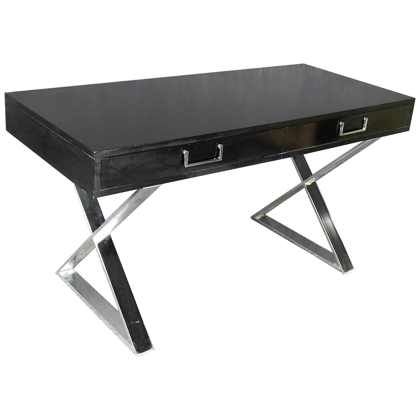 Founders Solid Plank Rosewood and Chrome X-Base Desk/Table at 1stdibs