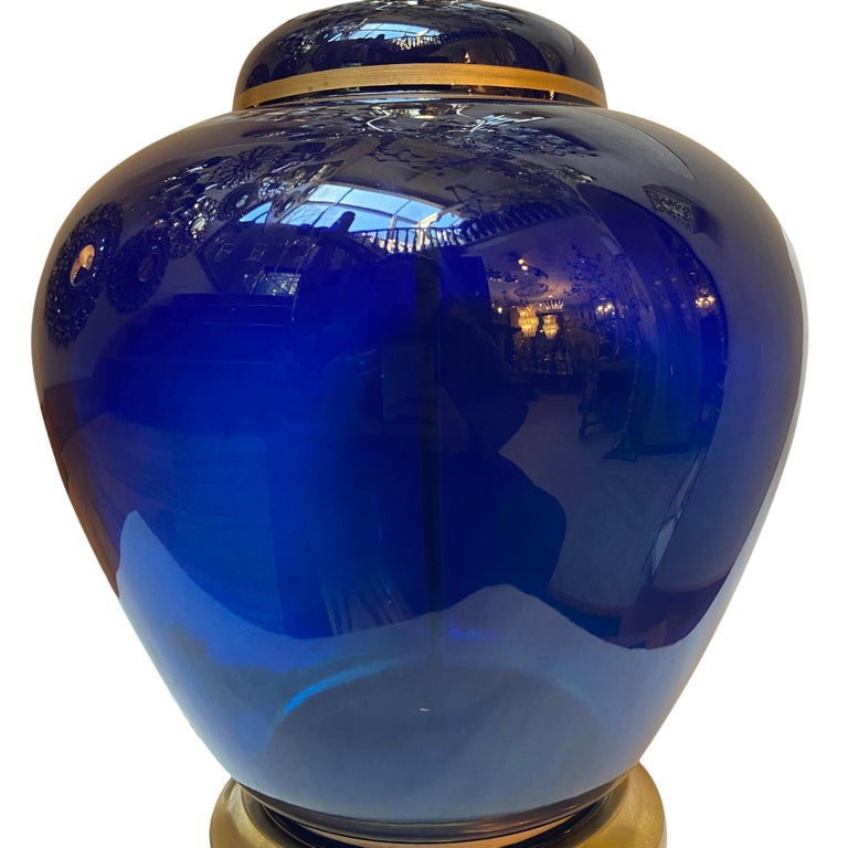 Midcentury Cobalt Blue Glass Table Lamp For Sale at 1stDibs