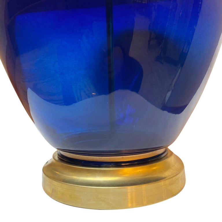 Midcentury Cobalt Blue Glass Table Lamp For Sale at 1stDibs
