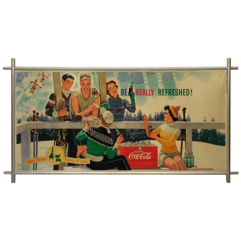Midcentury Coca Cola Store Sign with Frame, 1959 at 1stDibs
