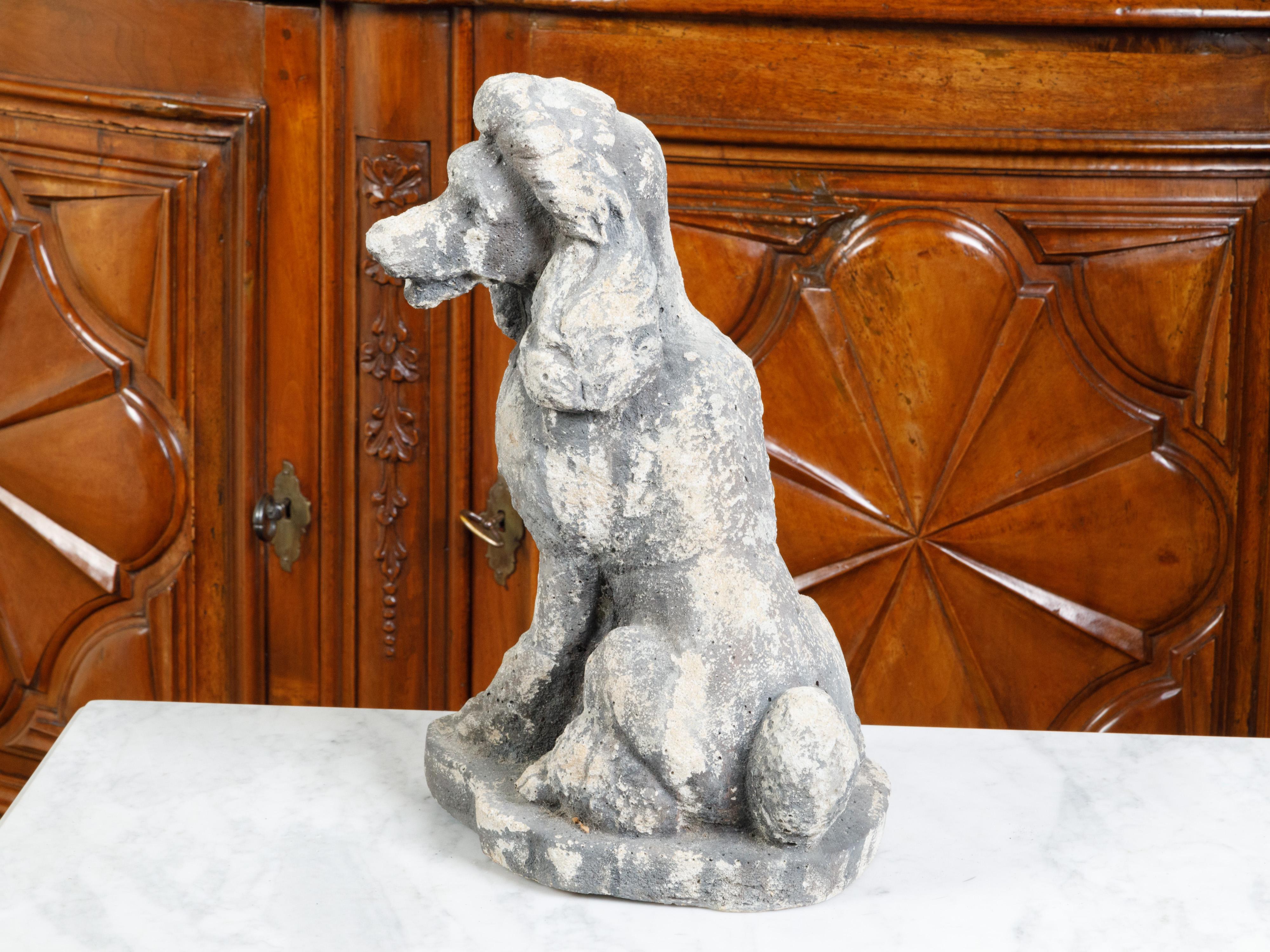 Midcentury Concrete Sculpture of a Sitting Poodle with Distressed ...