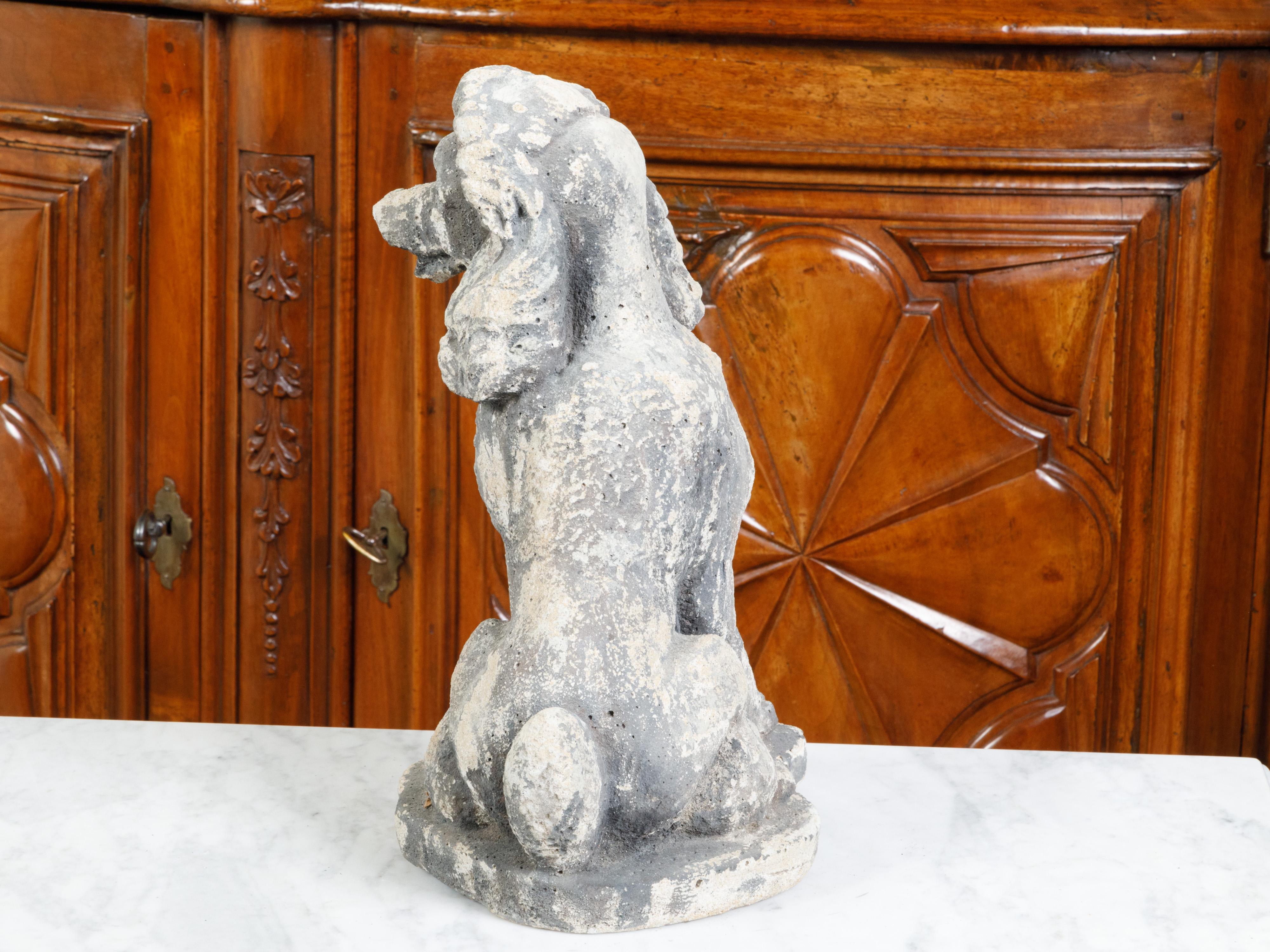 Midcentury Concrete Sculpture of a Sitting Poodle with Distressed ...