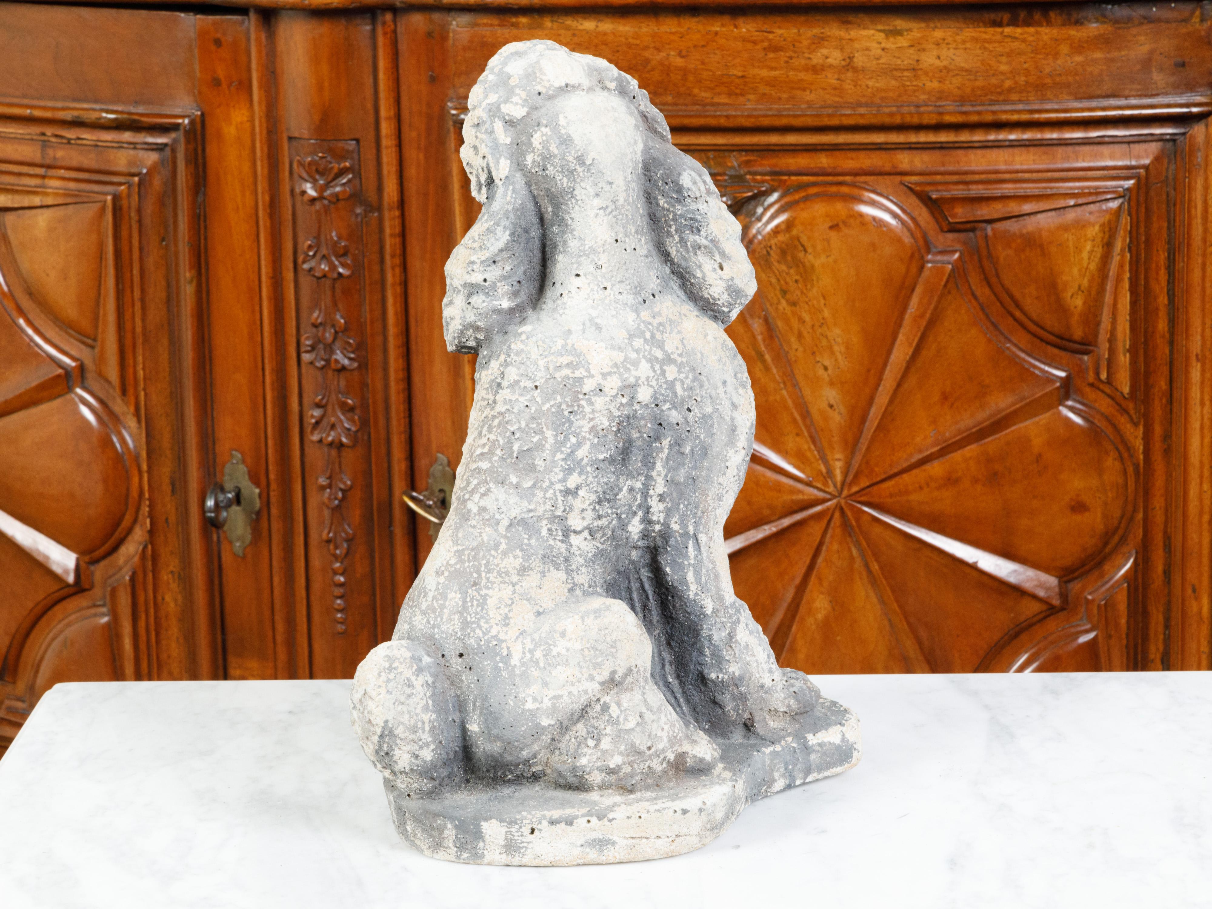 Midcentury Concrete Sculpture of a Sitting Poodle with Distressed ...