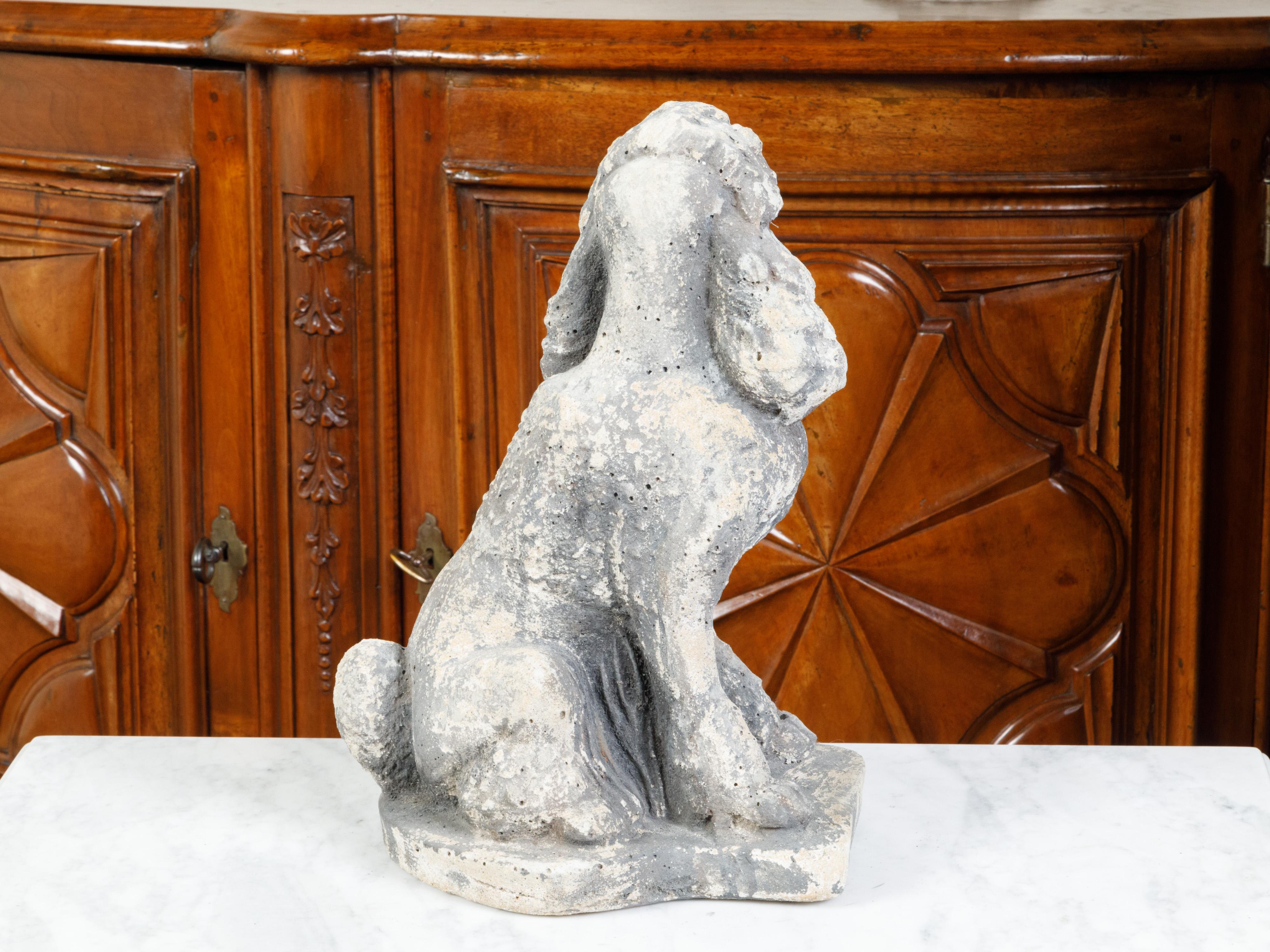 Midcentury Concrete Sculpture of a Sitting Poodle with Distressed ...