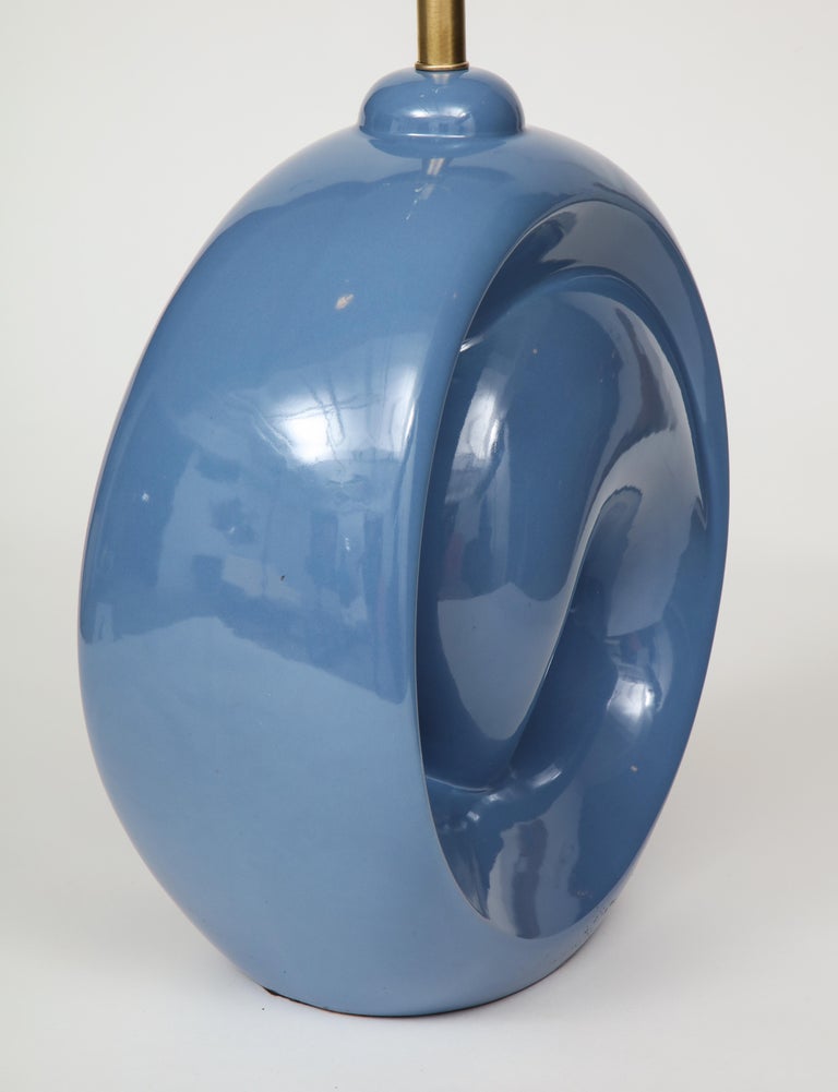 Midcentury Cornflower Blue Porcelain Lamps For Sale at 1stDibs