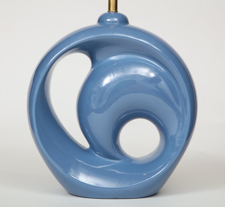 Midcentury Cornflower Blue Porcelain Lamps For Sale at 1stDibs